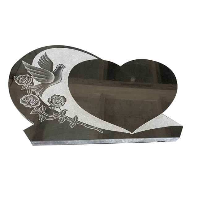 Black Granite Heart Shaped Headstone Engraved Bird Flower - Buy Heart ...